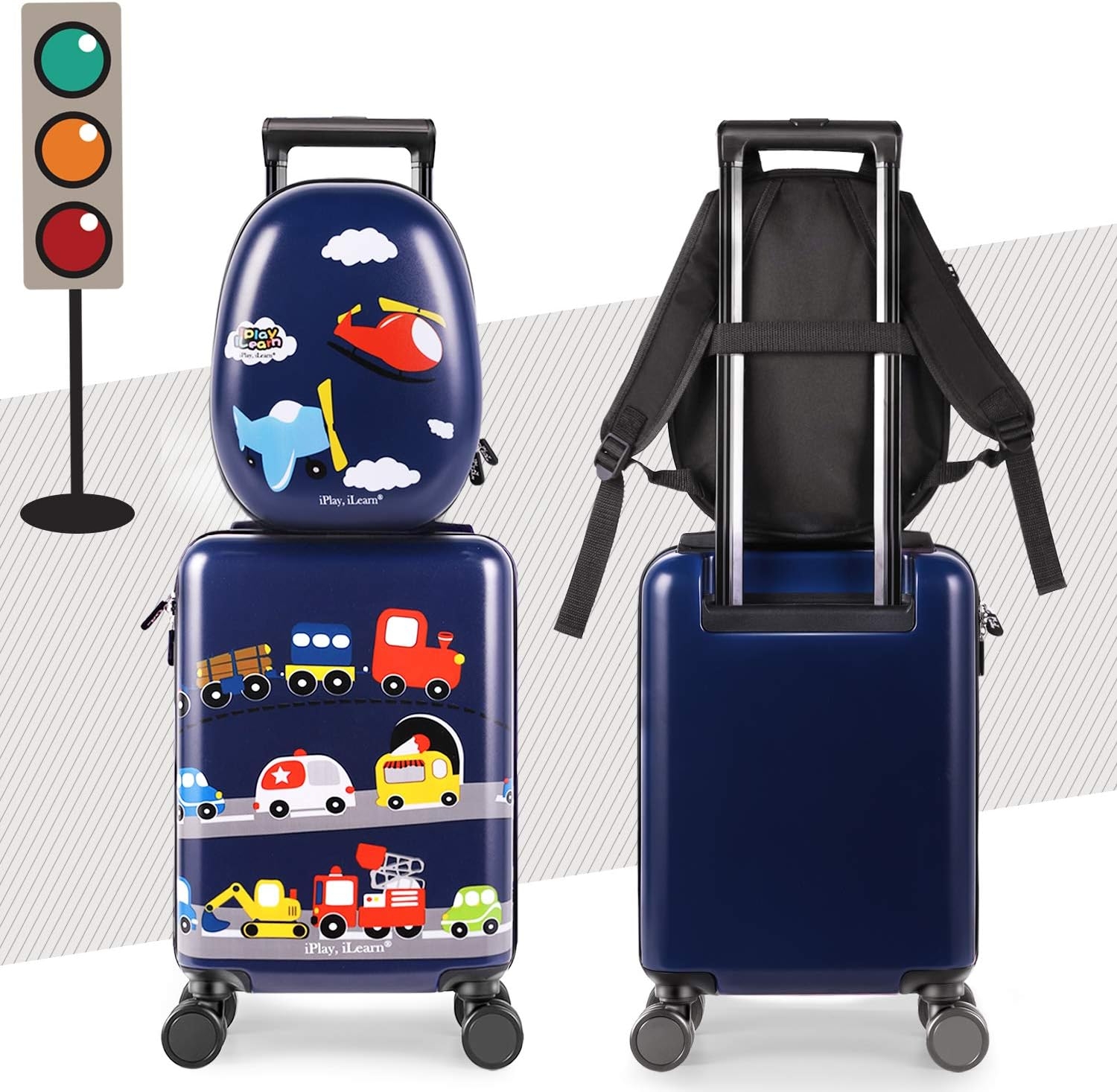 18" Hard Shell Rolling Vehicles Suitcase for Boys w/Spinner Wheels ...